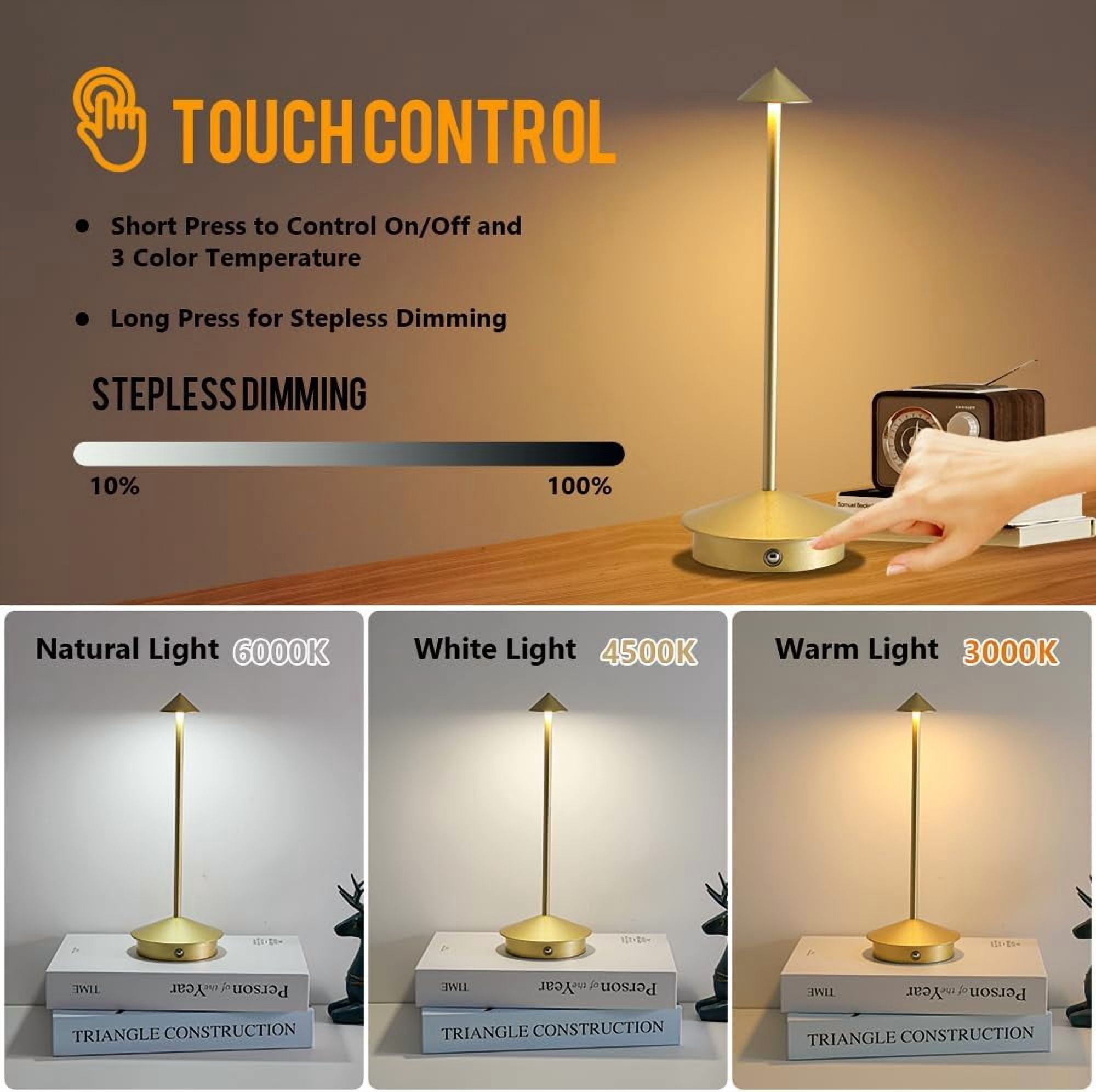 SHIQI-Cordless Table Lamp, 5000mAh Rechargeable Battery Powered LED ...