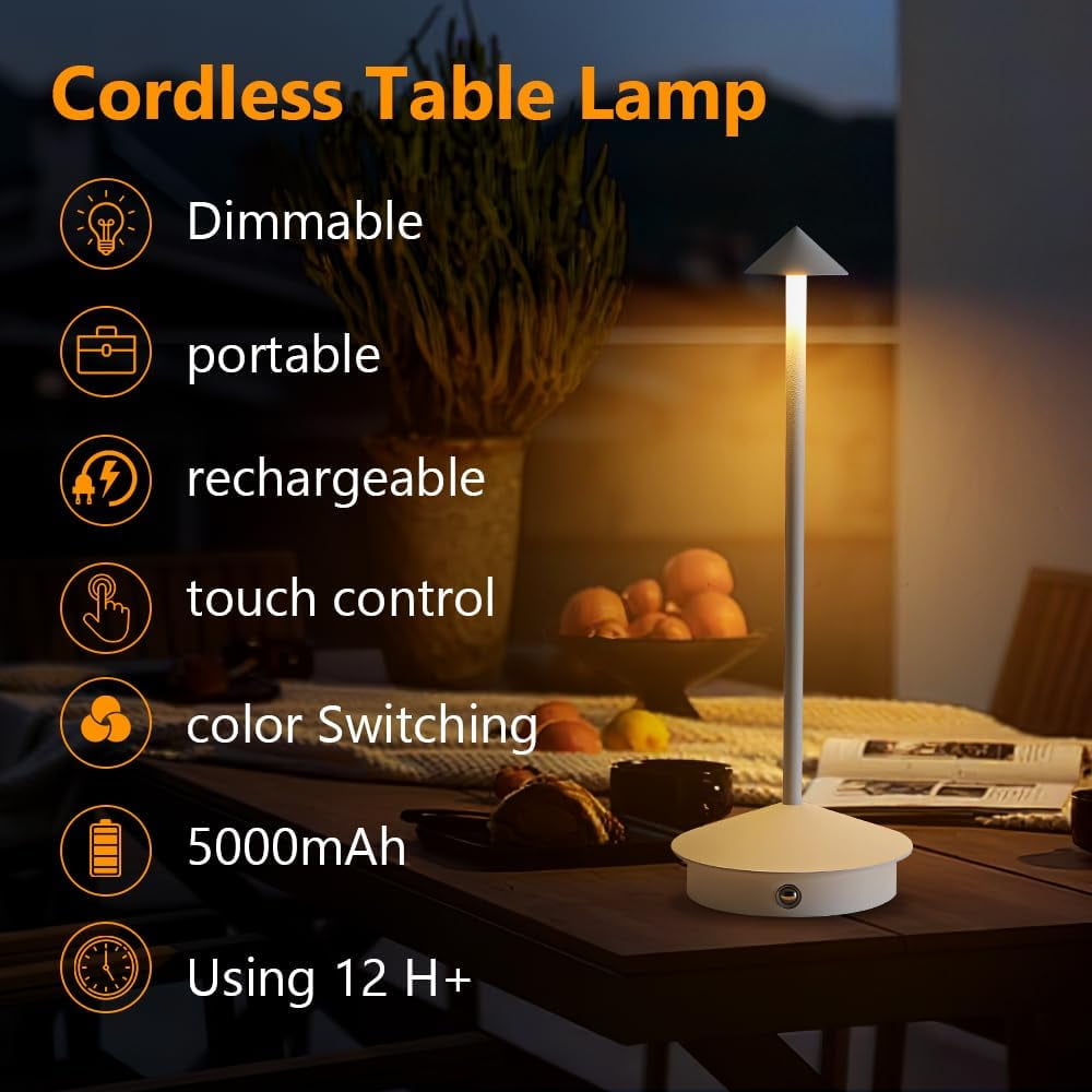 SHIQI-Cordless Table Lamp, 5000mAh Rechargeable Battery Powered LED ...