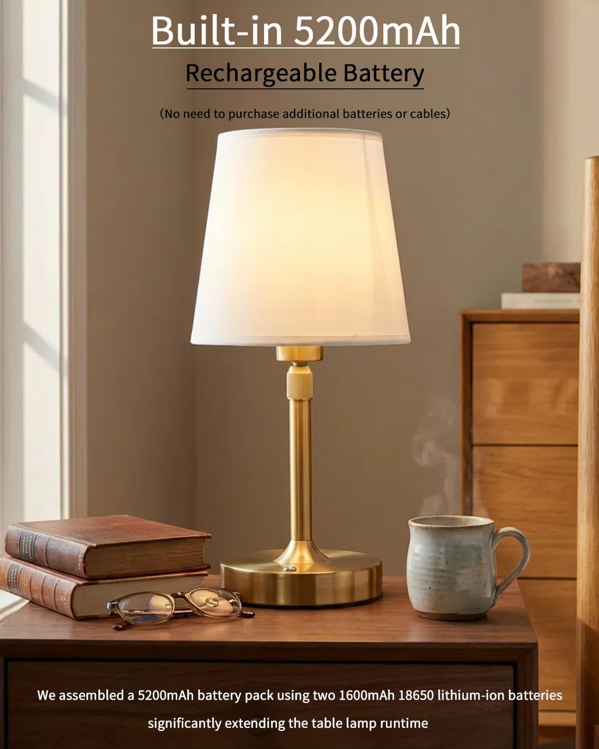 SHIQI-Cordless Table Lamp Rechargeable Touch Gold Mini Small Lamp ...