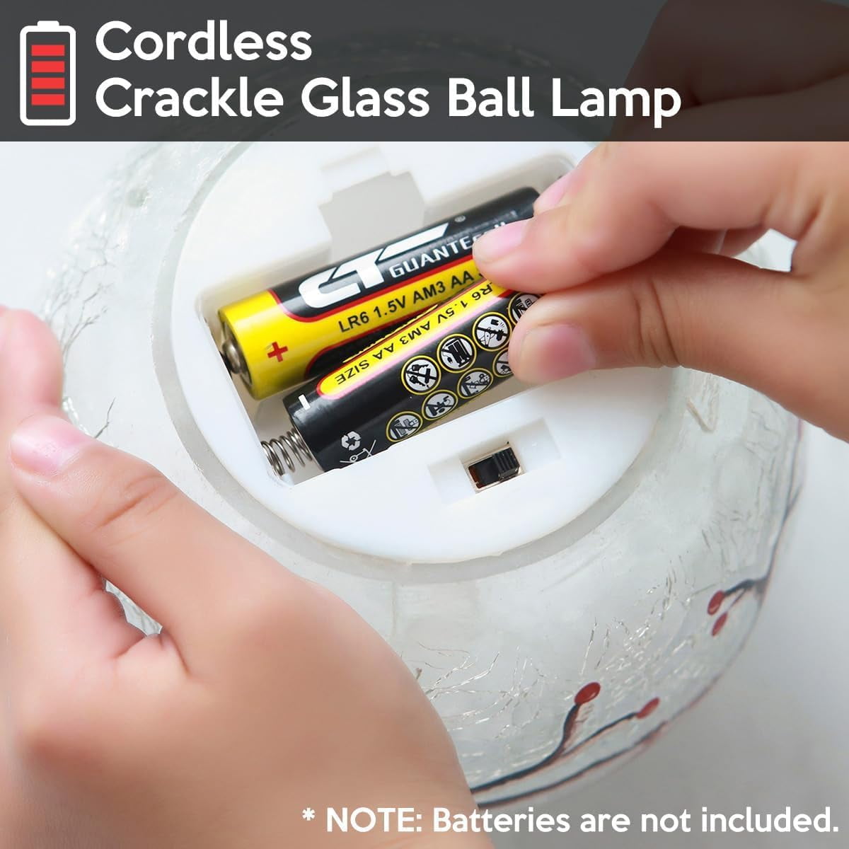 SHIQI-Crackle Glass Cardinal Lamp with Timer, Battery Operated Large ...