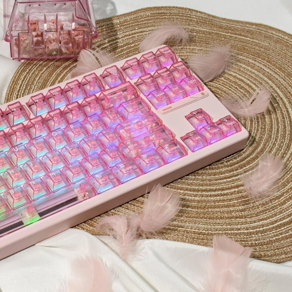 SHIQI-Crystal Clear Keyboard Keycaps Transparent PC Cherry Profile Pink ...