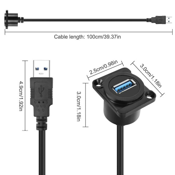 SHIQI-D-Type USB Panel Mount to USB 3.0 Adapter Cable 5Gbps USB Type-A ...