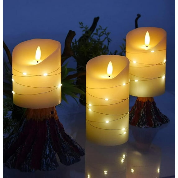 SHIQI-DANIP White LED flameless Candle with Embedded Star Light String ...