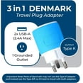 SHIQI-Denmark Travel Plug Adapter with Dual USB - USA Input - Type K ...