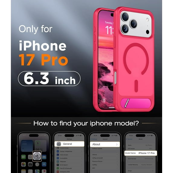 SHIQI-Designed for iPhone 17 Pro Case, [Built-in Invisible Kickstand ...