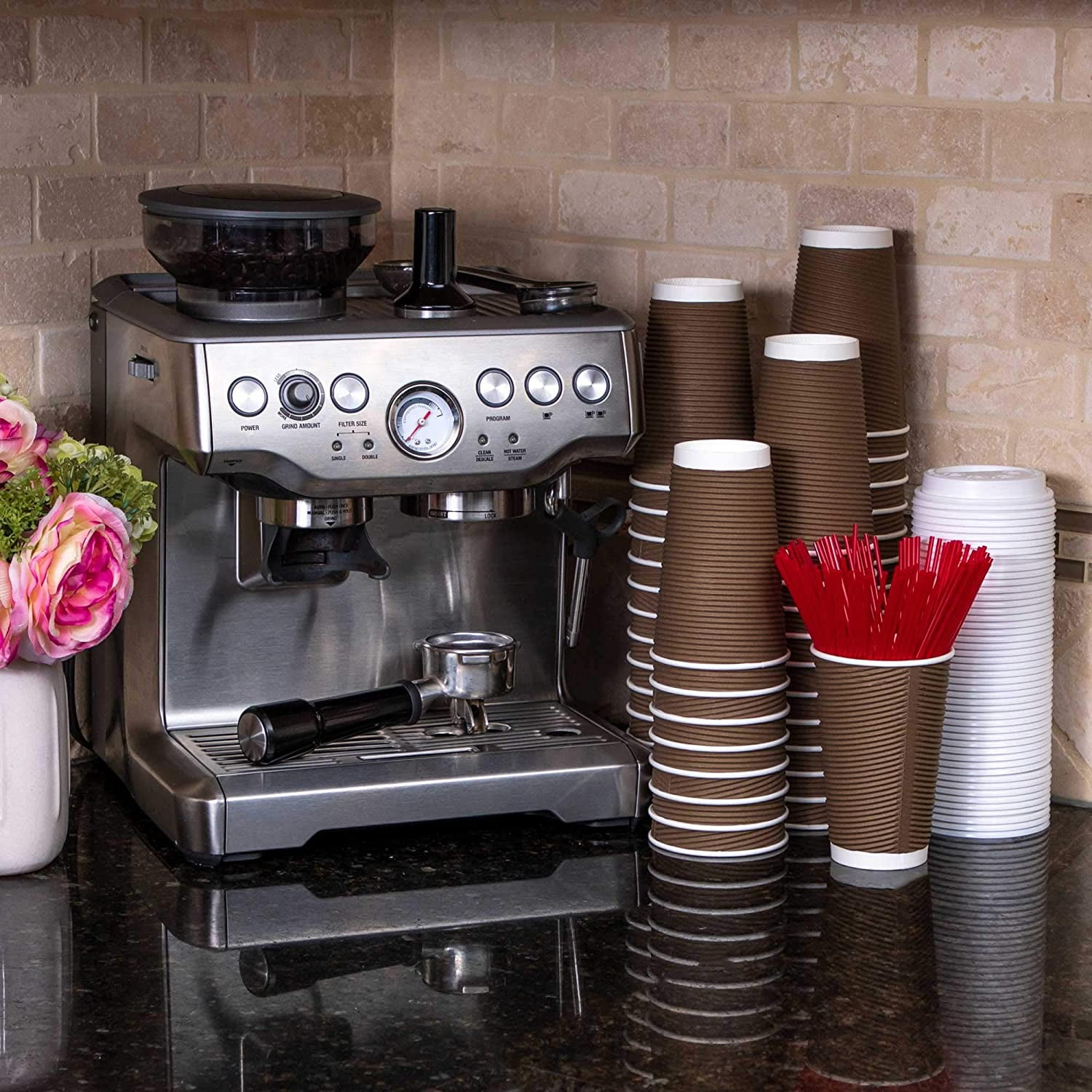 SHIQI-Disposable Coffee Cups with Lids and Stirrers 12 oz (50 Set ...