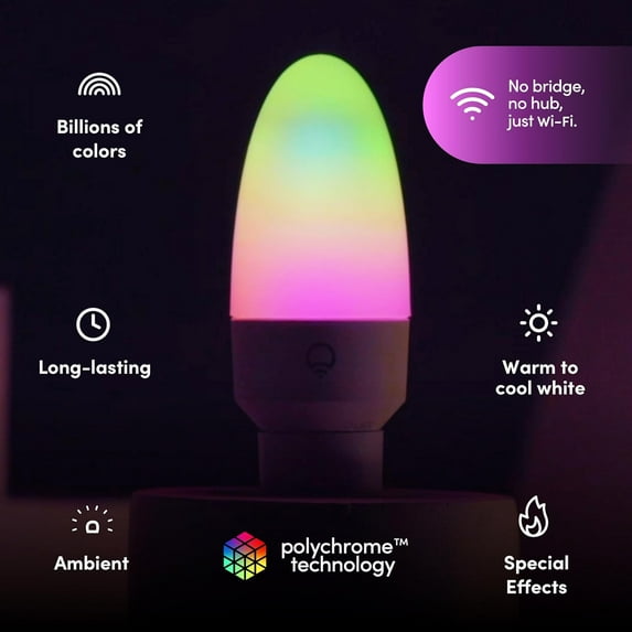 SHIQI-E12 Candle Color Wi-Fi Smart LED Light Bulb, PolychromeColor ...