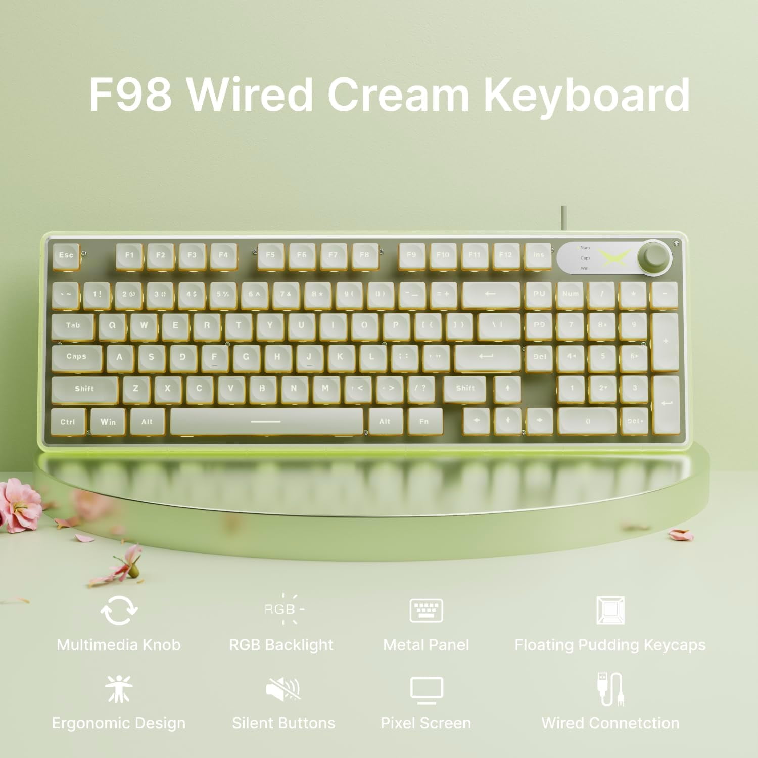 SHIQI-EWEADN F98 Wired Keyboard with Smart Display & Knob,98 Keys ...