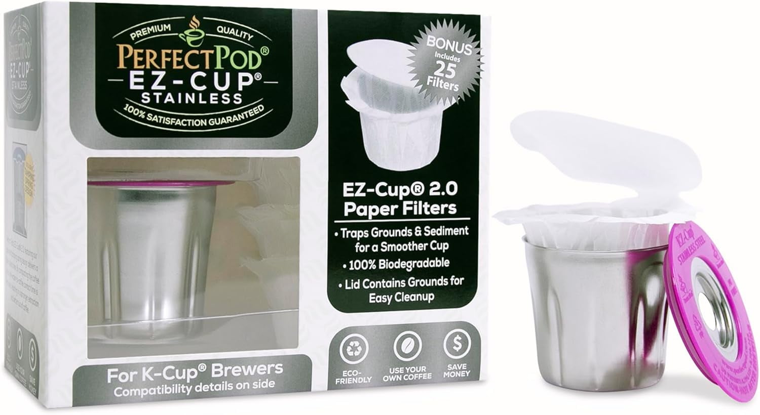 SHIQI-EZ-Cup Stainless Steel 1-Stream Reusable K Cup Coffee Pod for ...