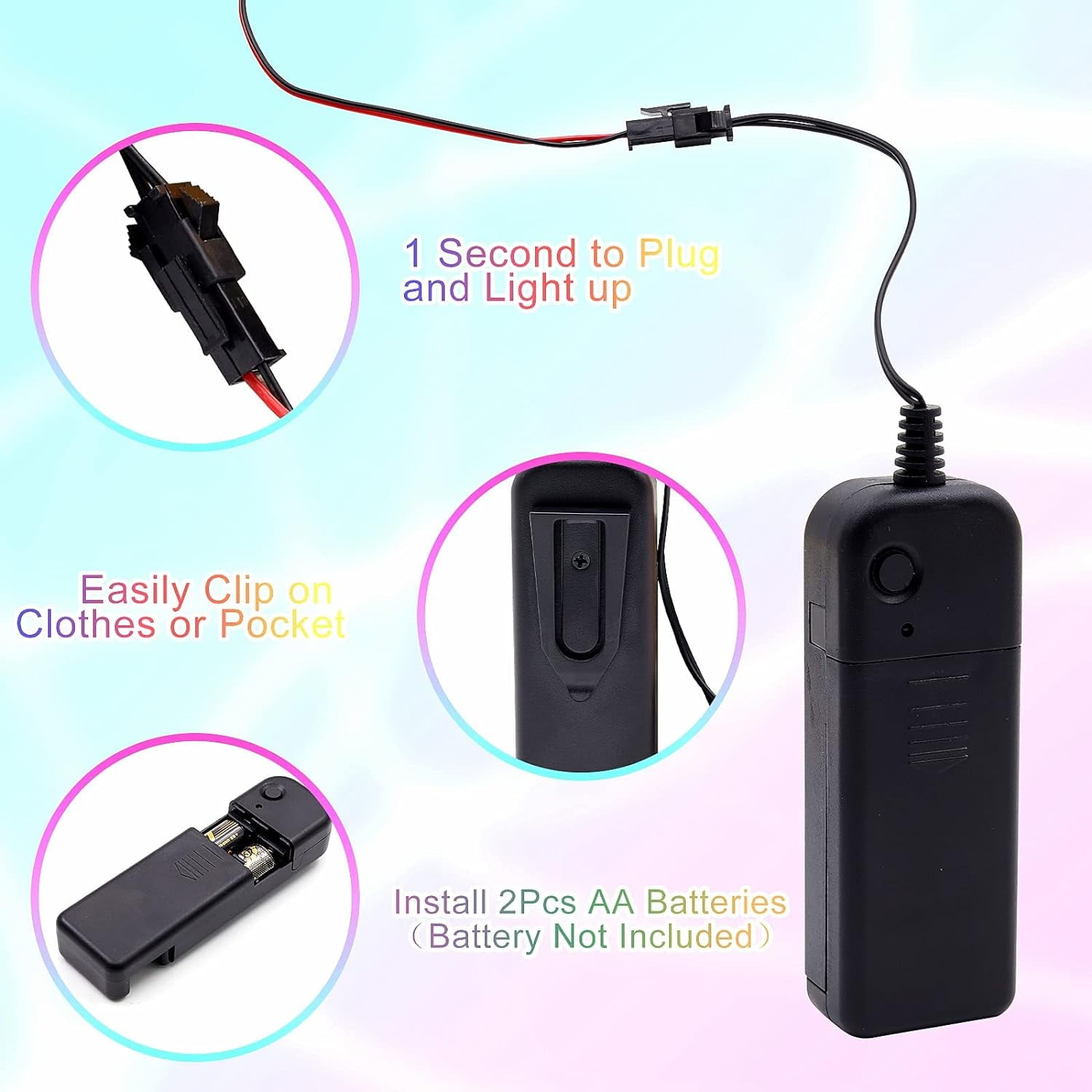 SHIQI-El Wire Battery Box with 2-Pin Plug, 1x Replacement Power Pack ...