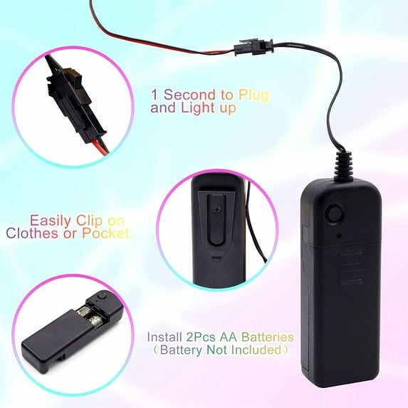 SHIQI-El Wire Battery Box with 2-Pin Plug, 1x Replacement Power Pack ...