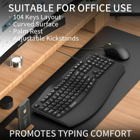 SHIQI-Ergonomic Keyboard, Wired Computer USB Keyboard with Wrist Rest ...