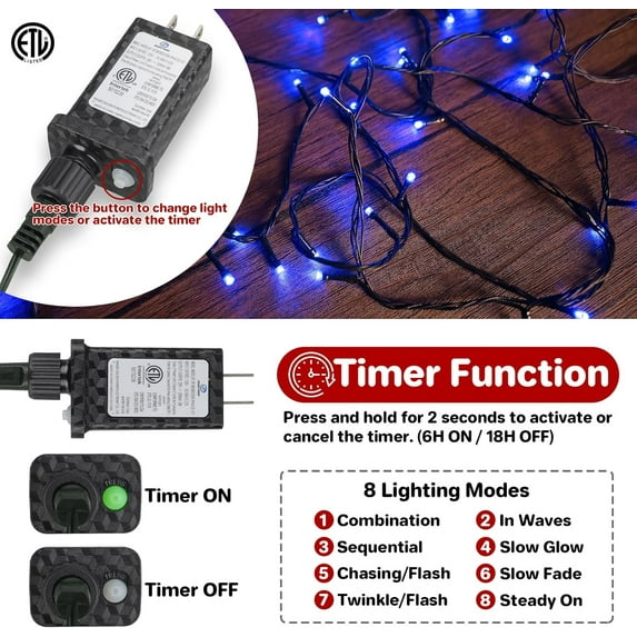 SHIQI-Extra Long 264Ft 800 LED Christmas Lights with Timer, Green Wire ...