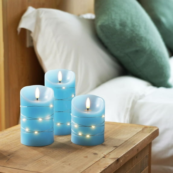 SHIQI-Flameless Candles with String Lights, 3 Pack Embedded Fairy ...