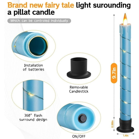 SHIQI-Flameless Cone Candle with Built-in Star String Light, 11 Button ...