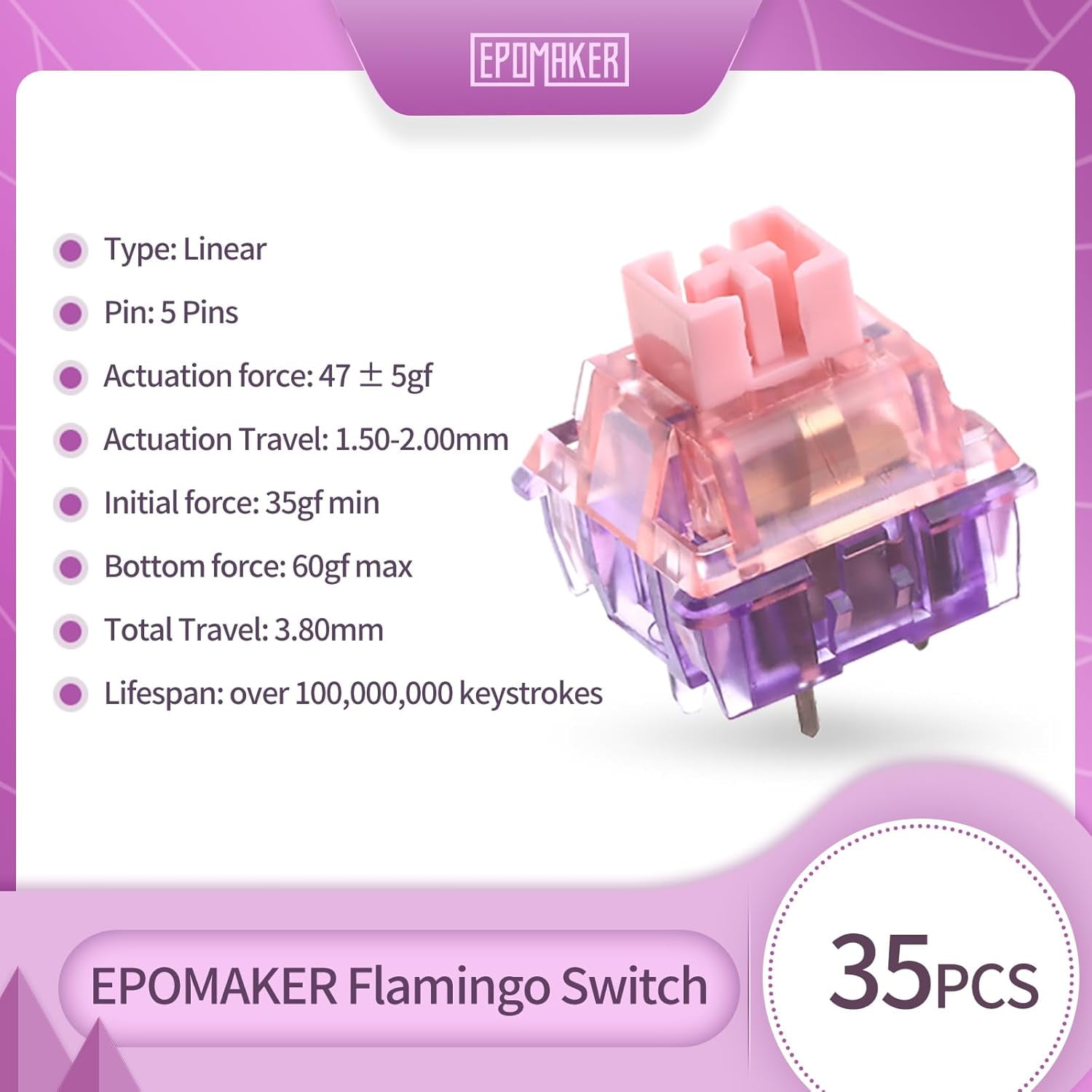 SHIQI-Flamingo 35 Pieces 47gf Linear Mechanical Keyboard Switches Set ...