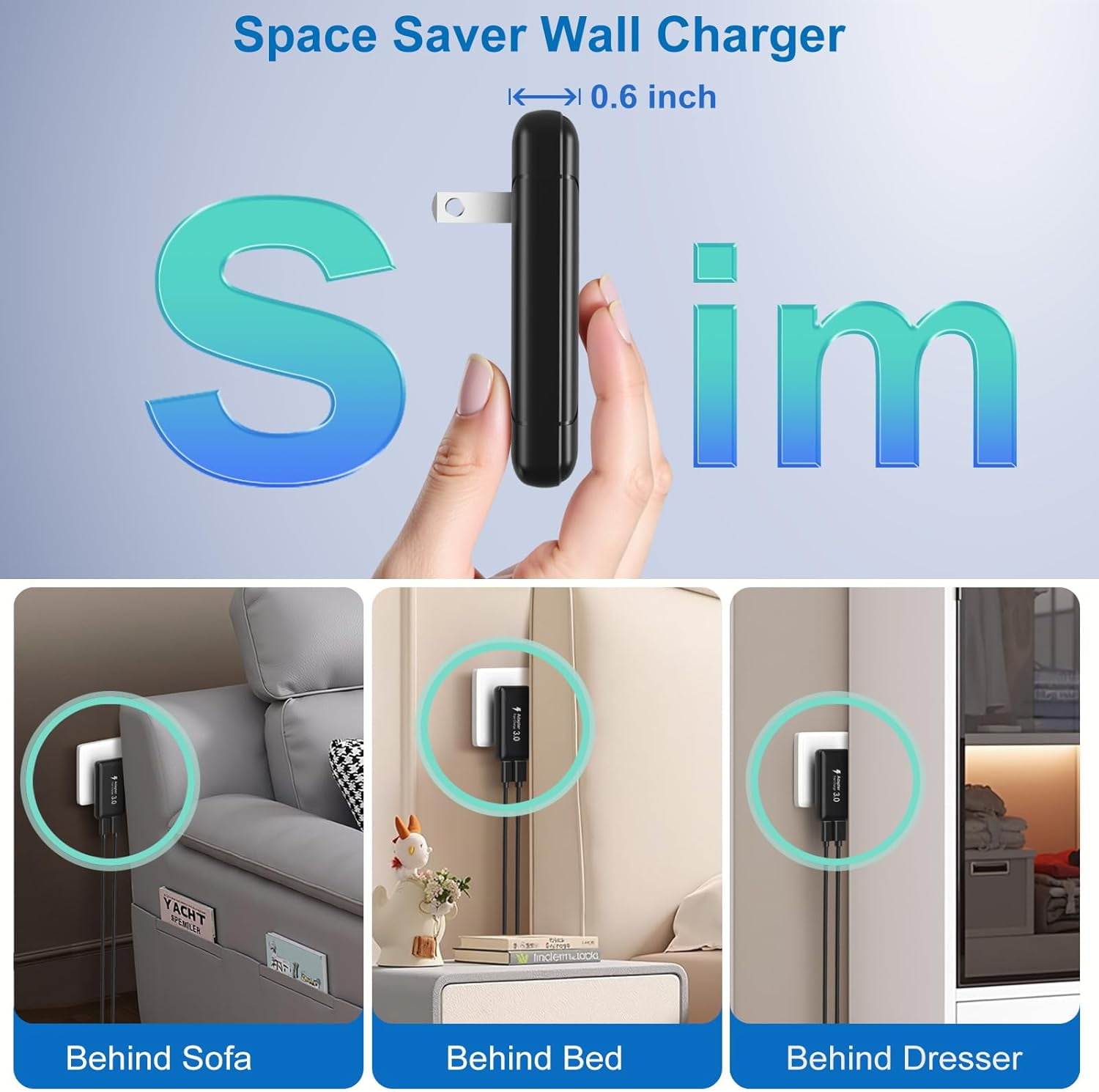 SHIQI-Flat USB C Wall Charger, 2 Pack 50W Slim USB A and USB C Power ...