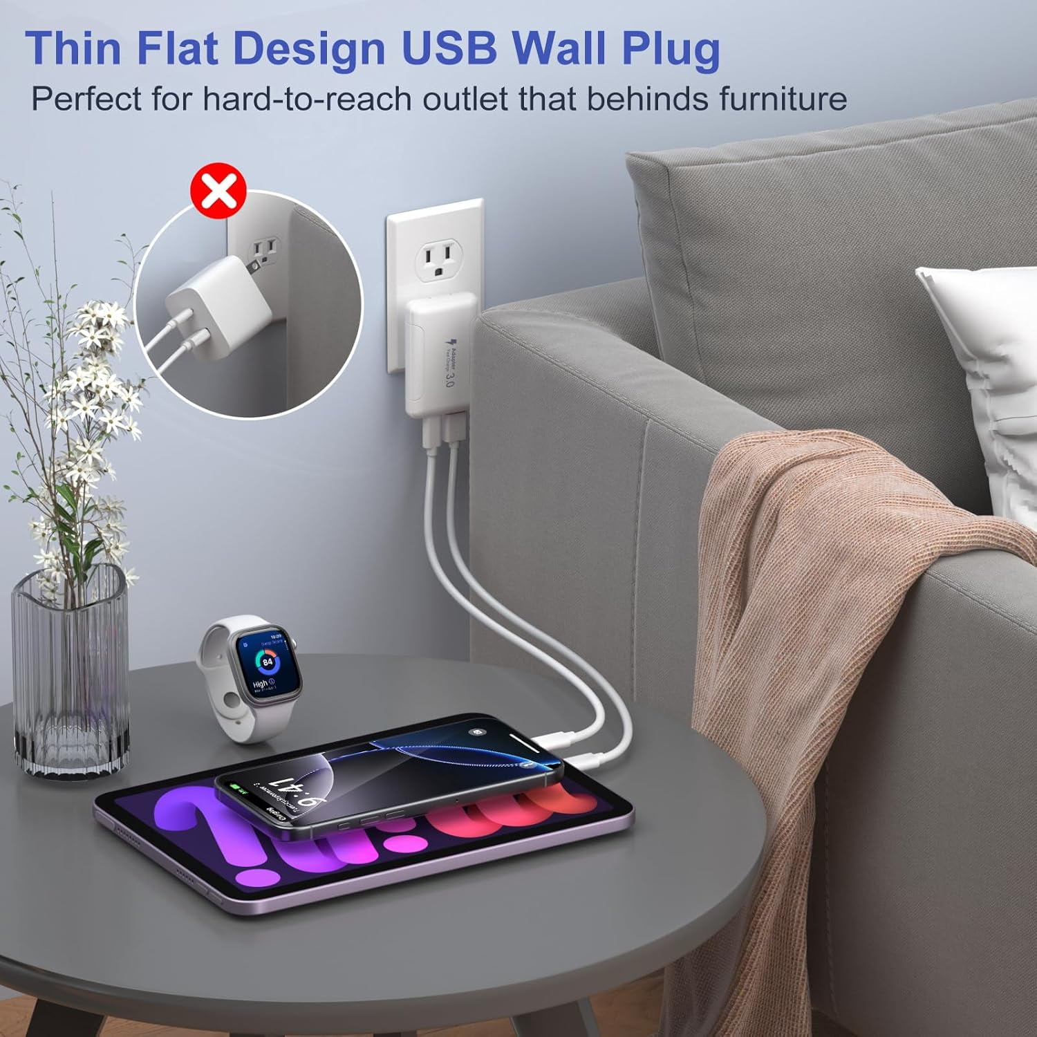 SHIQI-Flat USB C Wall Charger, 3-Pack 40W Extra-Slim Foldable Plug Dual ...