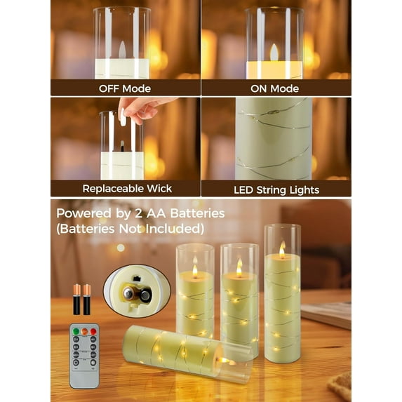 SHIQI-Flickering Flameless LED Candles Set of 5, Flameless Pillar ...