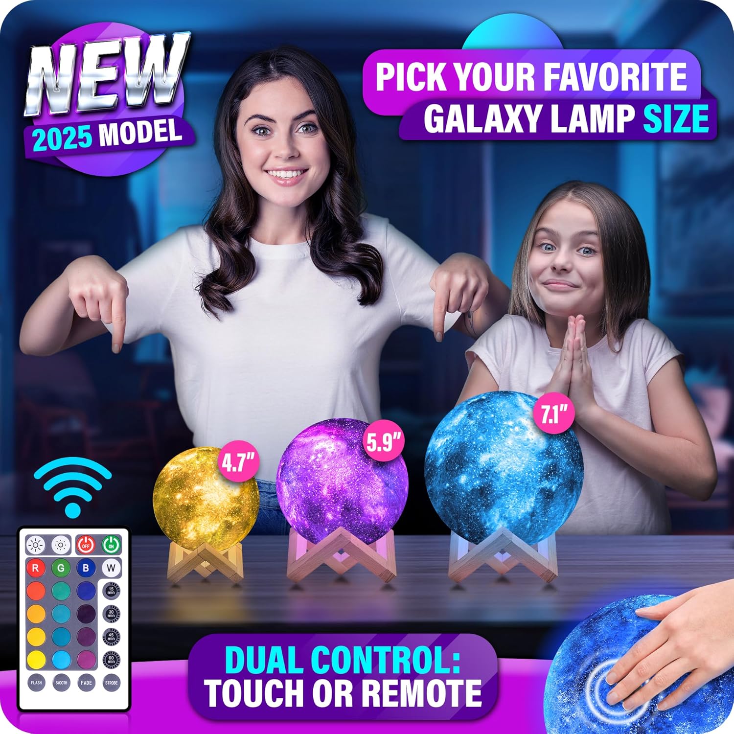 SHIQI-Galaxy Moon Lamp with Multi Colors, Touch/Remote, Wood Stand ...