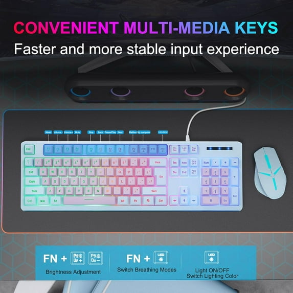 SHIQI-Gaming Keyboard USB Wired with Rainbow LED Backlit, Floating Keys ...