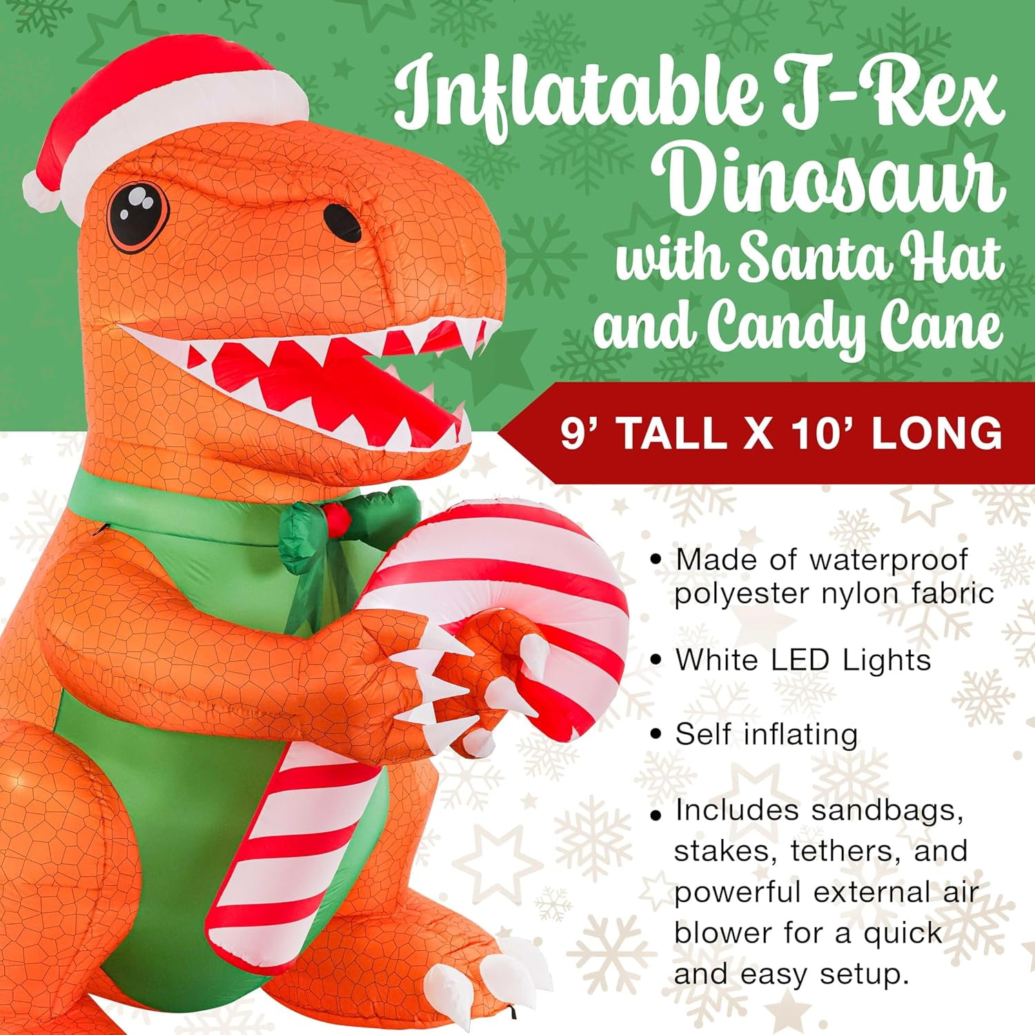 SHIQI-Giant 9-Foot Dinosaur Christmas Inflatable T-Rex with Santa Hat ...