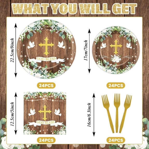 SHIQI-God Bless Baptism Plates Napkins First Holy Communion Party ...