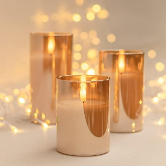 SHIQI-Gold Candles for Bathroom Decor, Glass Flameless Candles with ...