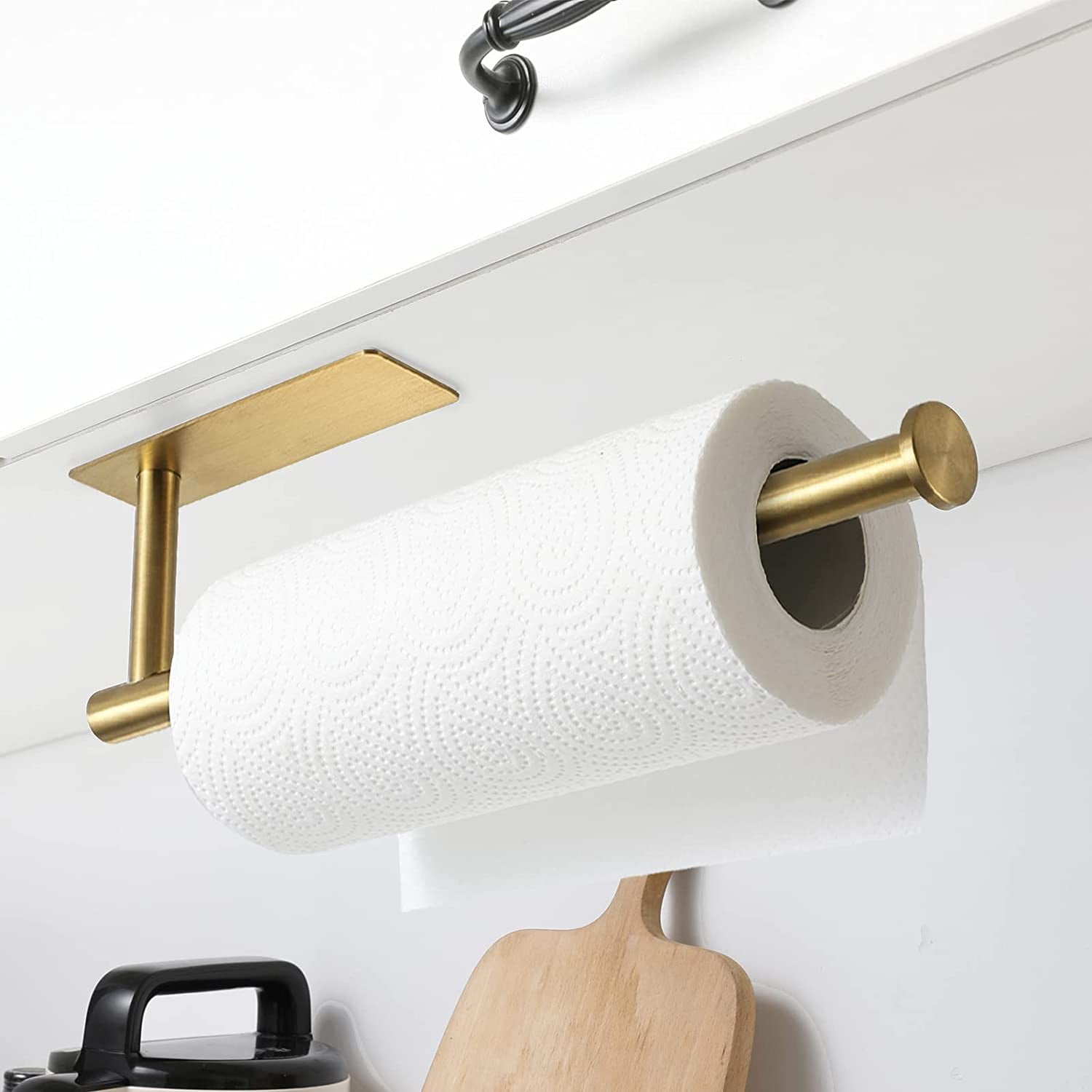 SHIQI-Gold Paper Towel Holder for Kitchen, Adhesive Under Cabinet Paper ...