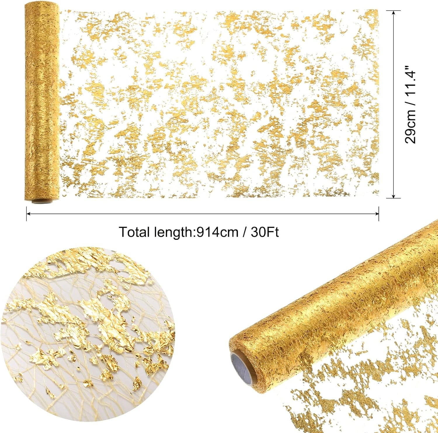 SHIQI-Gold Table Runner Roll 11.4" x 30 Feet Sequin Foil Metallic Mesh ...