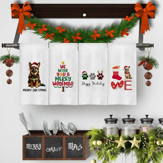 SHIQI-Gqtt German Shepherd Christmas Decorative Waffle Kitchen Towels ...