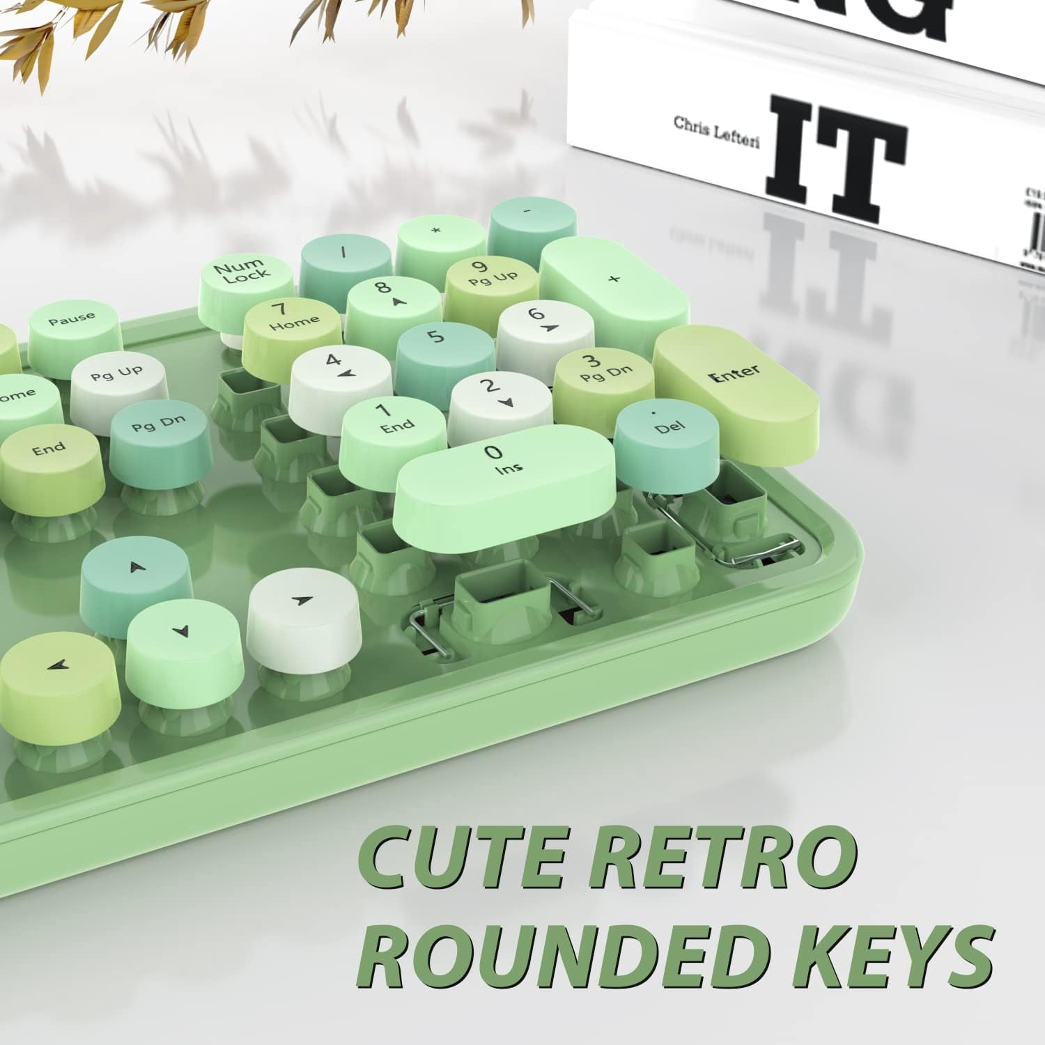 SHIQI-Green Wireless Keyboard and Mouse, KOOTOP Cute Green Colorful ...