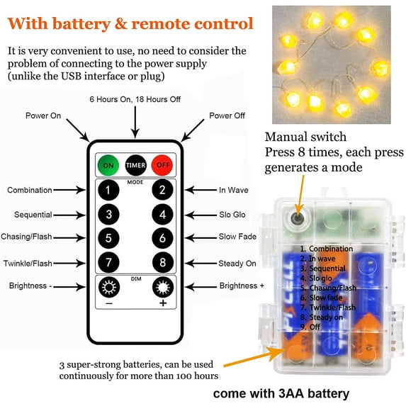 SHIQI-Himalayan Salt String Lights Remote Control(8 Modes) with 3 AA ...