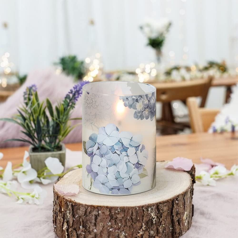 SHIQI-Hydrangea Glass Flameless Candles with Remote Timer Battery ...