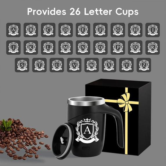 SHIQI-Initial Magnetic Stirring Coffee Mug with Lid Handle Automatic ...