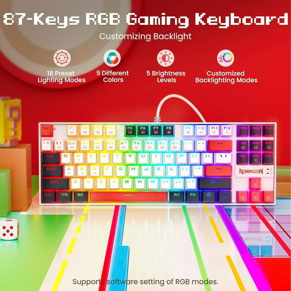 SHIQI-K552P Mechanical Gaming Keyboard TKL with 18 Backlight Modes, Hot ...