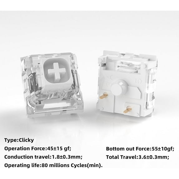SHIQI-Kailh Box White Mechanical Keyboard Switches,3-Pin 45gf Clicky ...