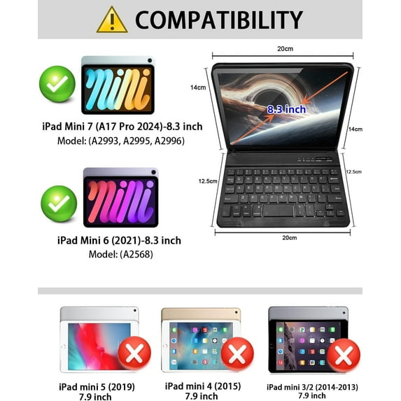 SHIQI-Keyboard Case for iPad mini 7 (A17 Pro 2024) & Mini 6 (2021) 8 ...