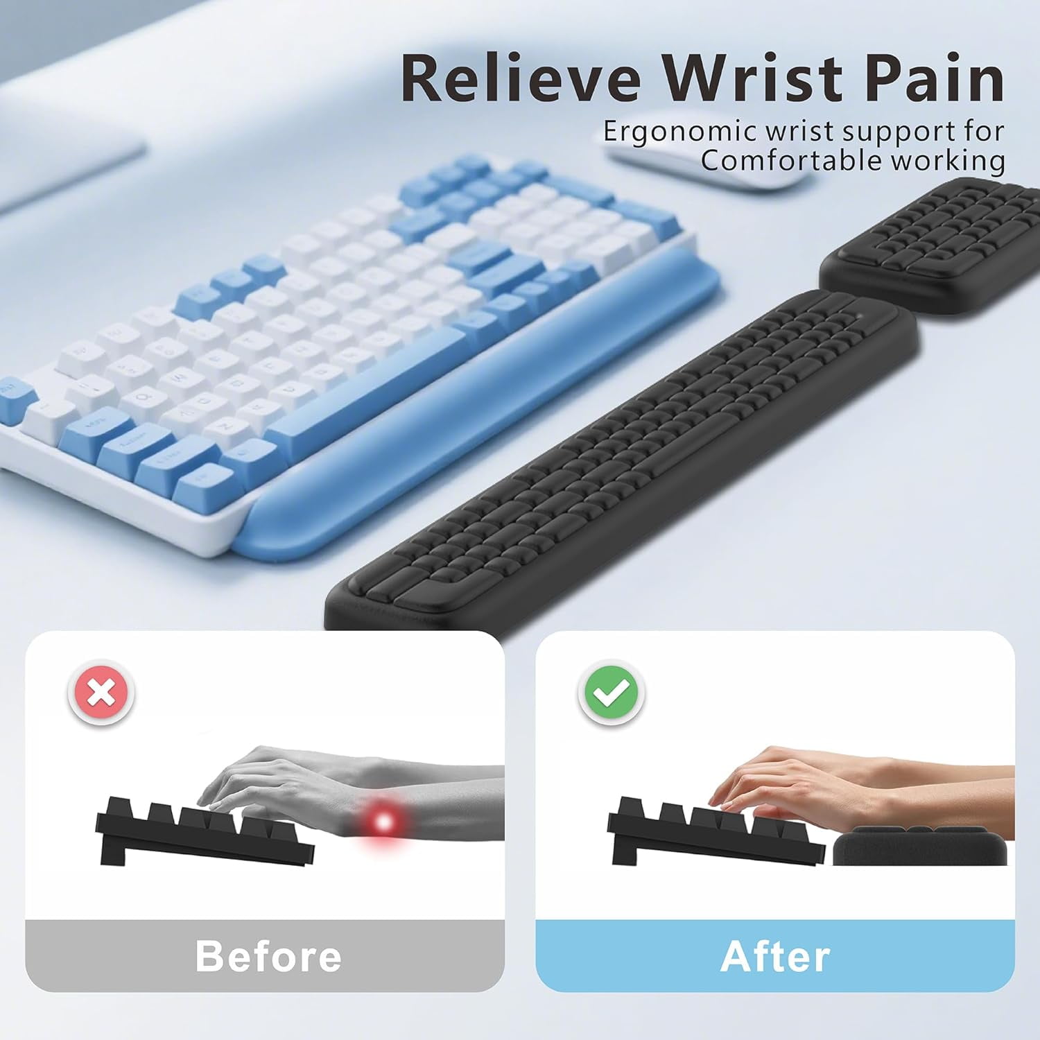 SHIQI-Keyboard Wrist Rest, Ergonomic Wrist Pad, Soft Memory Foam ...