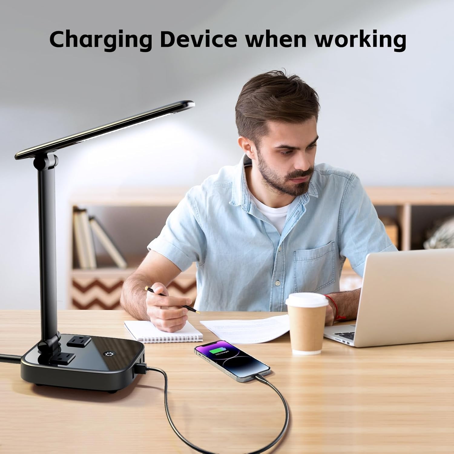 SHIQI-LED Desk Lamp with 4 USB Charging Ports and 2 AC Outlets,5ft ...