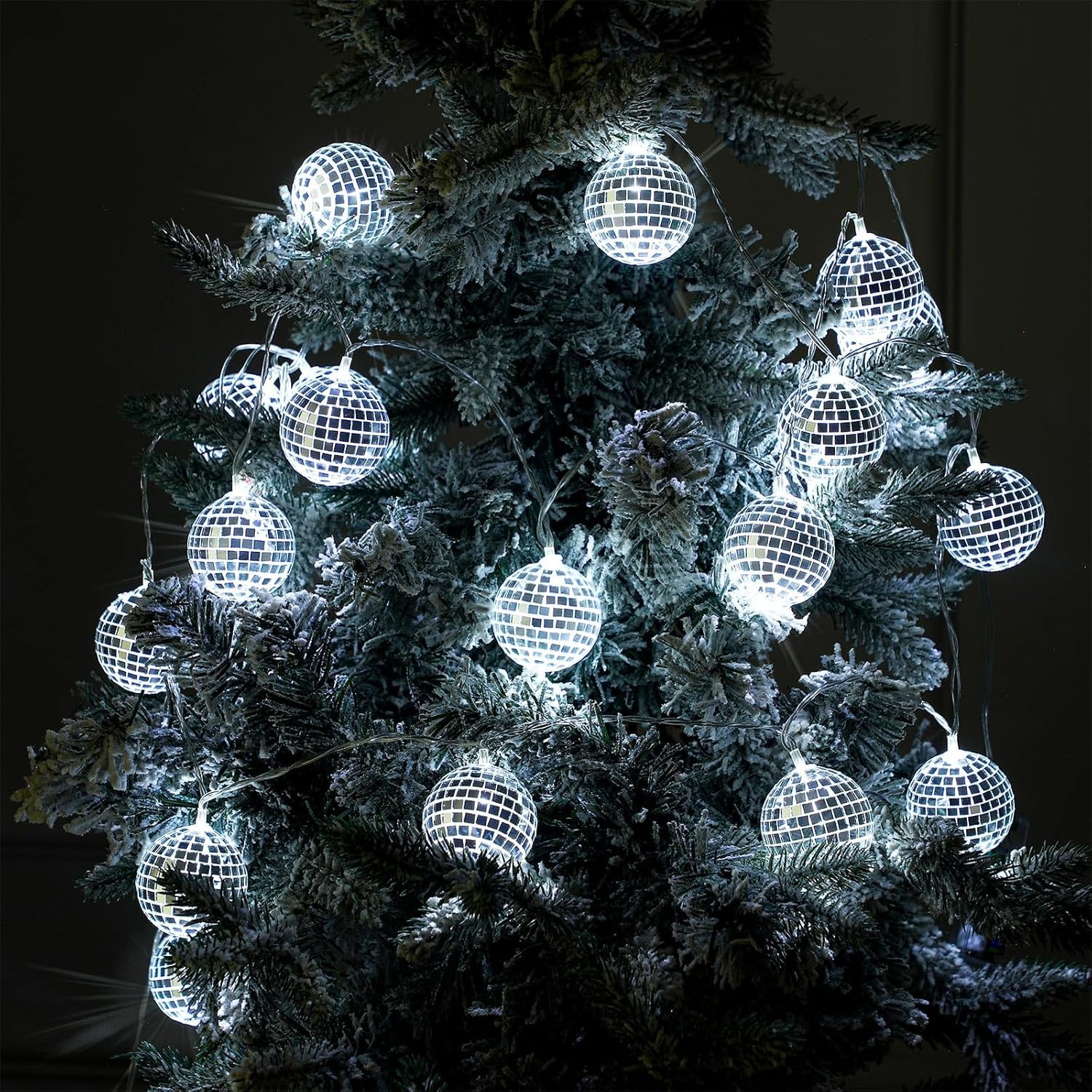 SHIQI-LED Disco Ball String Light Battery Powered Mirror Balls ...