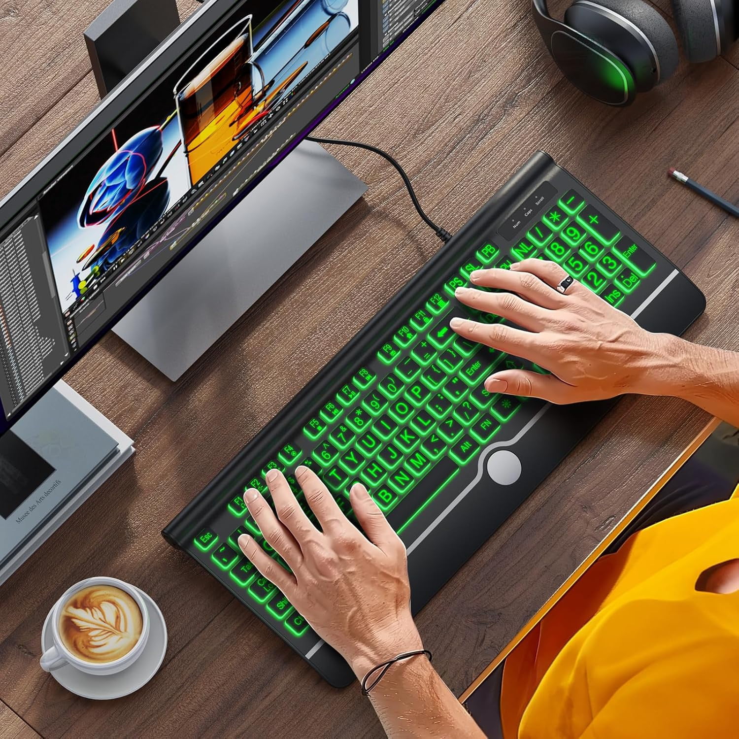 SHIQI-Large Print Backlit Computer Keyboard, USB Full Size Wired ...