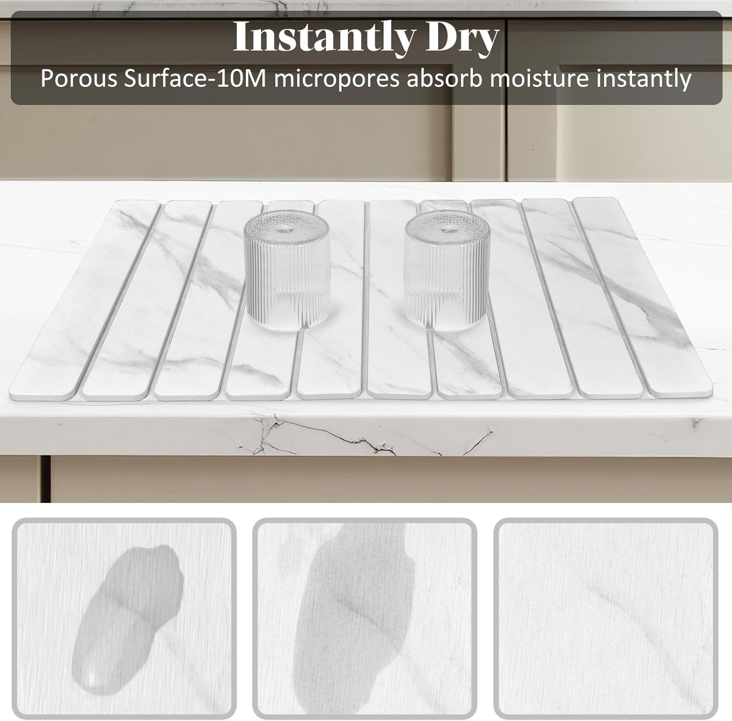 SHIQI-Large Stone Dish Drying Mats for Kitchen Counter, 24"×16" Marble ...