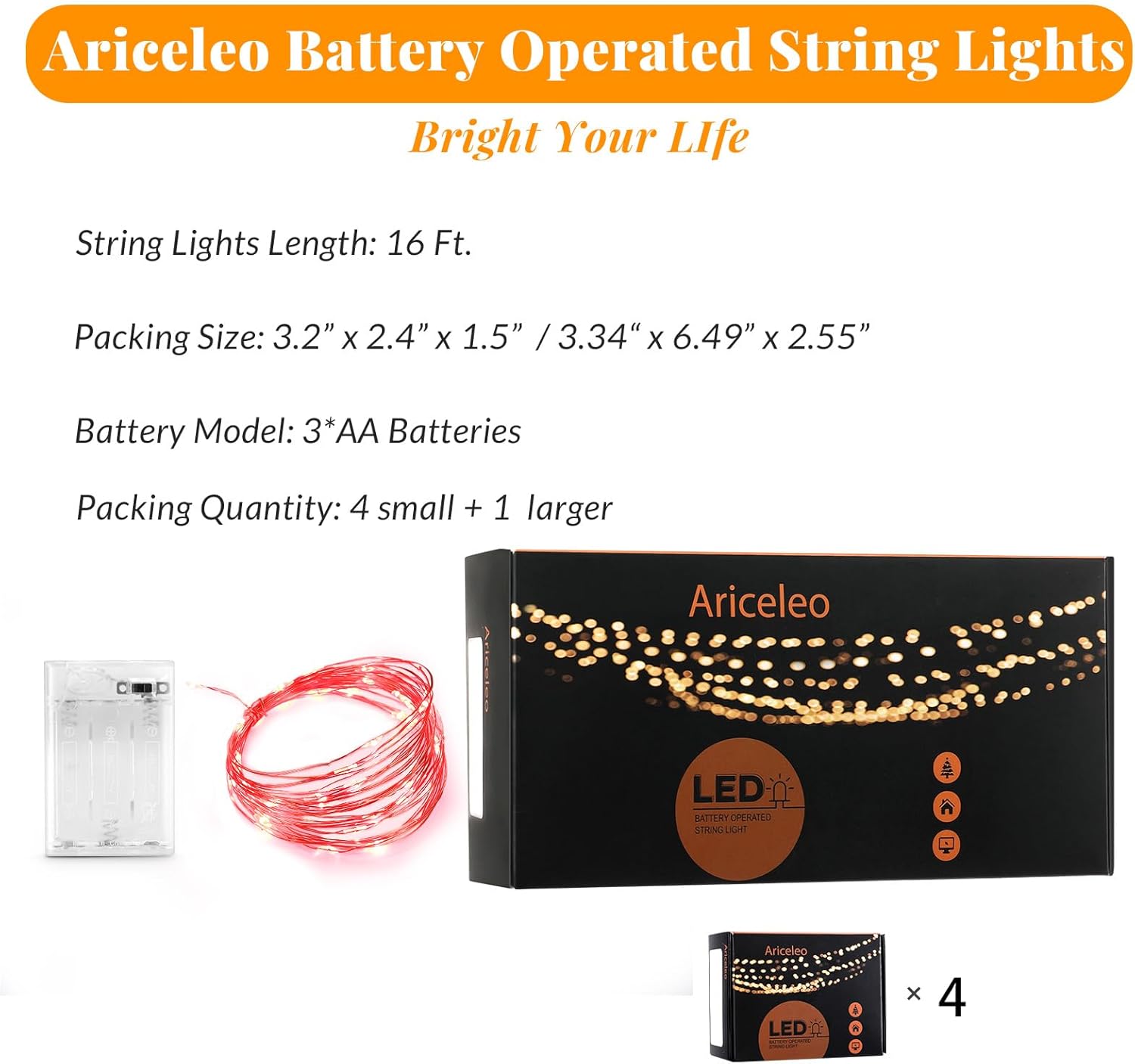 SHIQI-Led Fairy Lights Battery Operated, 4 Packs Mini Battery Powered ...