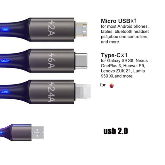 SHIQI-Light Up Phone Charger Cord, Multi LED Charging Cable RGB Glowing ...