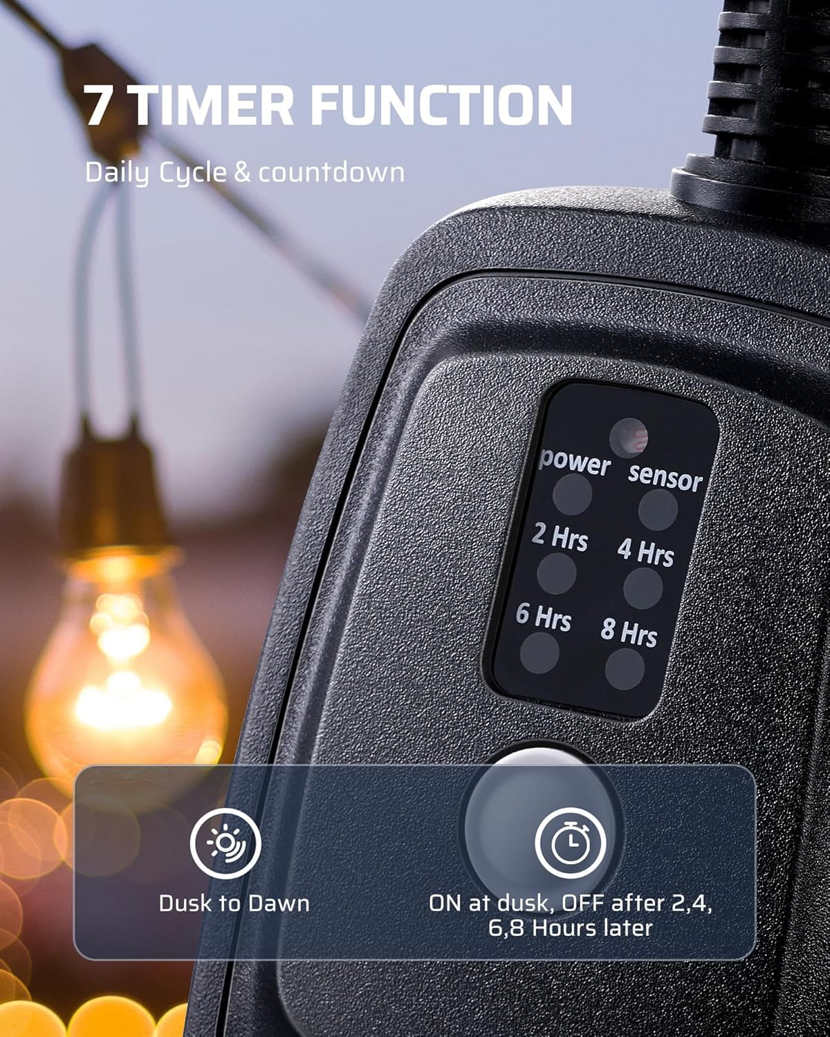 SHIQI-Light Sensor Timer Waterproof, Plug in Timer Switch, 100 ft Range ...