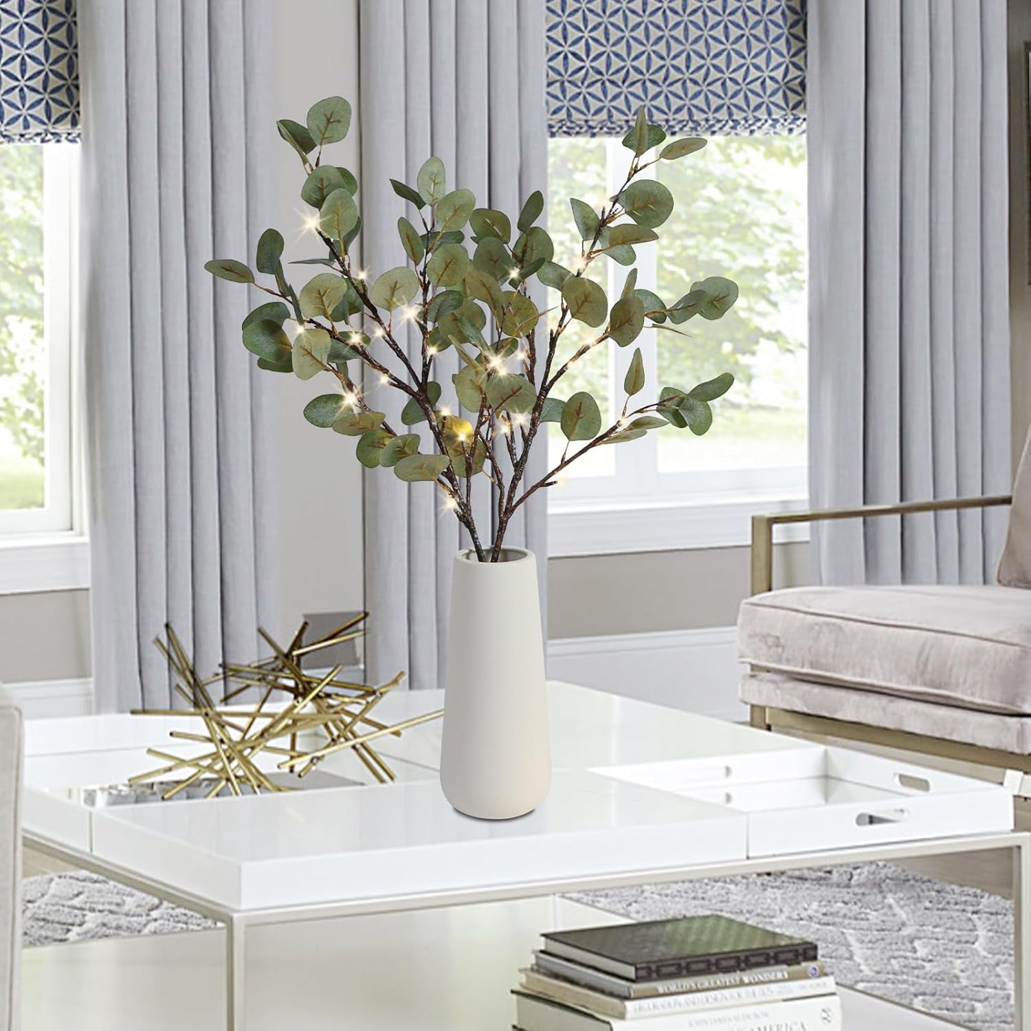 SHIQI-Lighted Eucalyptus Branches, 32 Inch Branches with 32 LED Lights ...