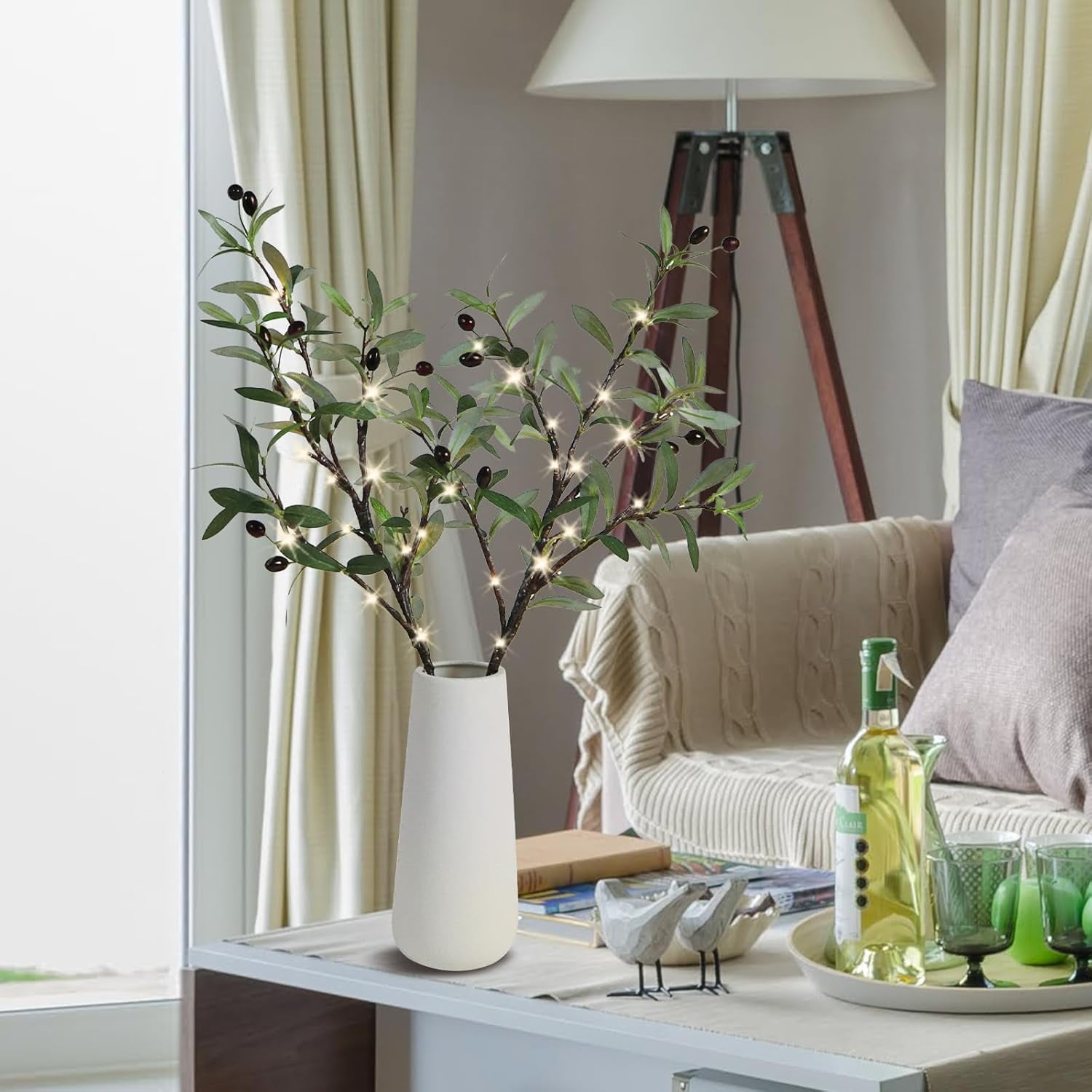 SHIQI-Lighted Olive Branches for Vases, 32 Inch Olive Branches with 32 ...