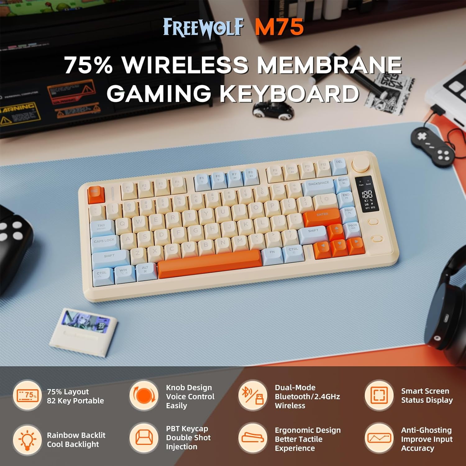 SHIQI-M75 Wireless Mechanical Feel Gaming Keyboard Bluetooth/2.4Ghz ...