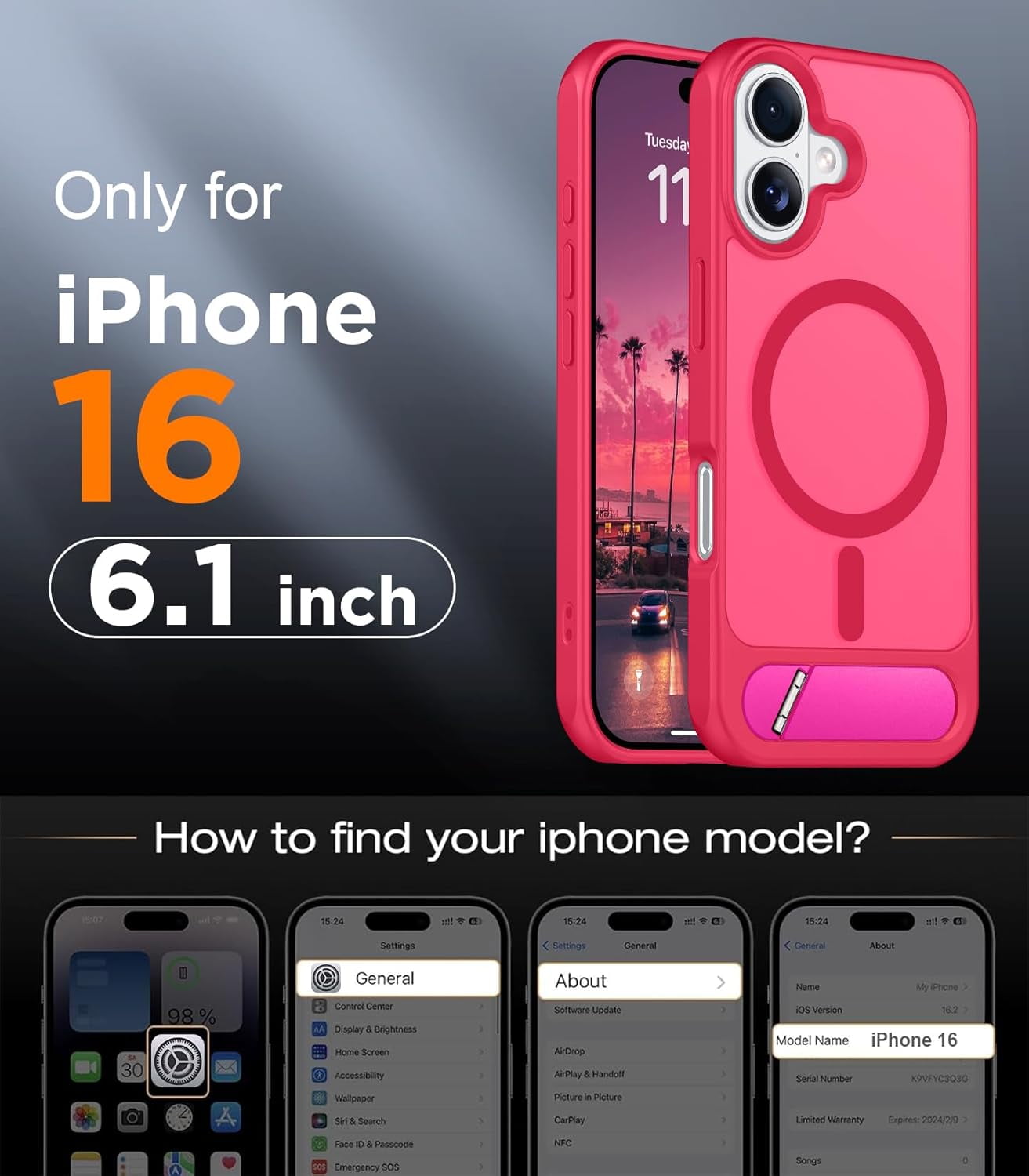 SHIQI-Magnetic Compatible with iPhone 16 Case, [Built-in Invisible ...